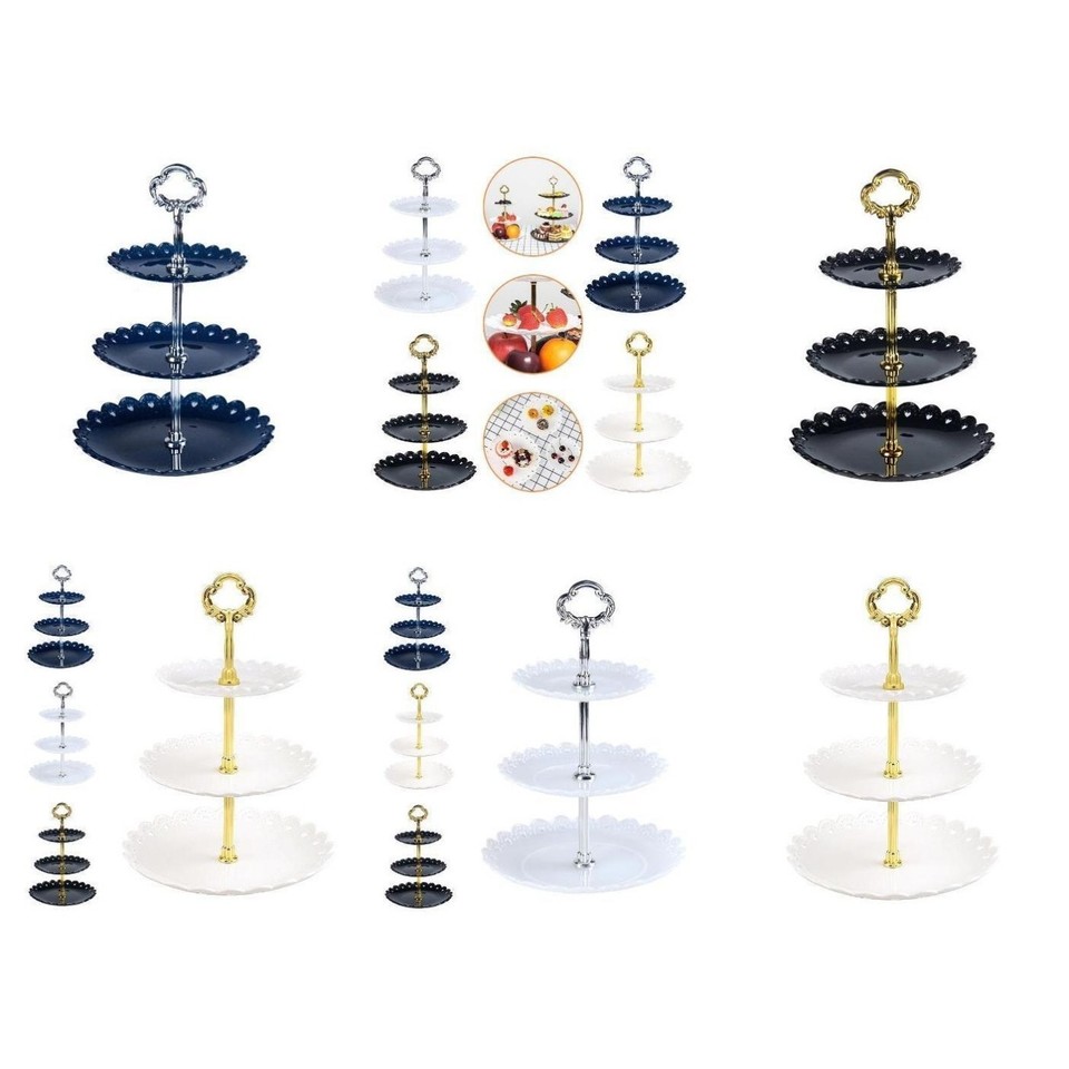 3-Tier Cake Stand Afternoon TeaWeddingParty Plates Tableware Embossed ...