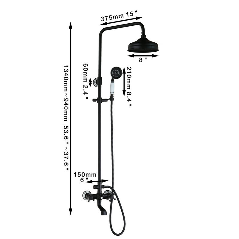 ORB Black Bathroom Shower Faucet Set With Hand shower Mixer Tap Wall ...