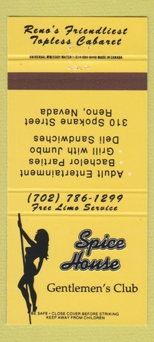 Matchbook Cover - Spice House Strip Club Reno NV 30 Strike | eBay