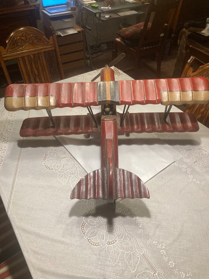 HUGE OLD WOODEN MODEL BIPLANE, AIRPLANE WITH PILOT, 27"x30"x13", LN/NM ...