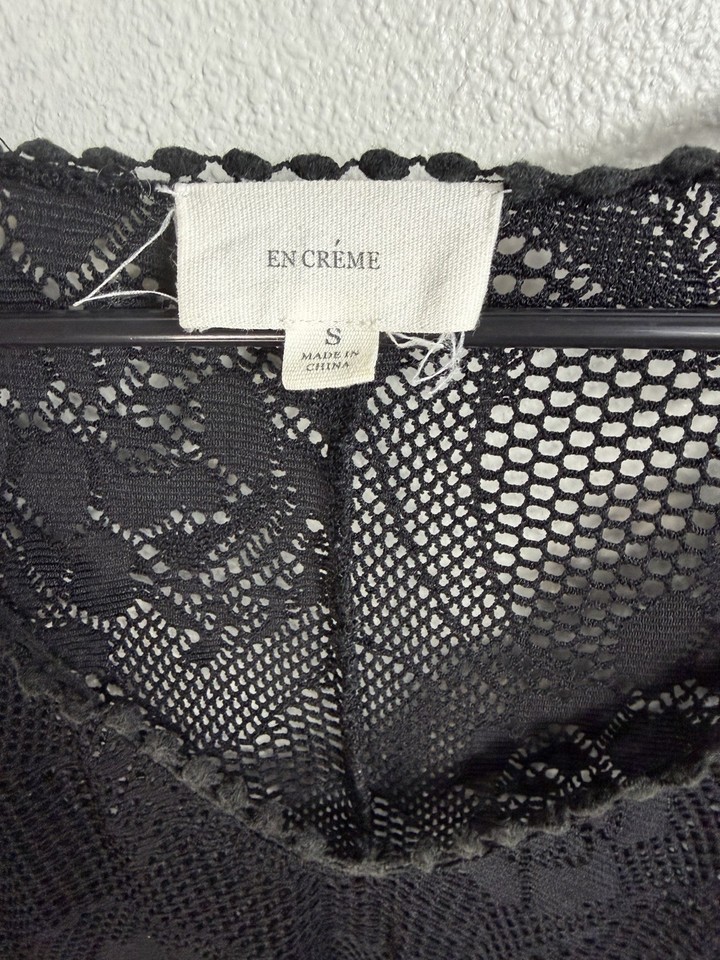 En Creme Womens Black Lace Swim Coverup Dress Sz Small Bobble Trim ...