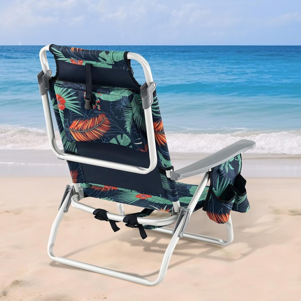 Backpack Beach Chair with Table 5-Position Lay Flat Beach Chairs with ...