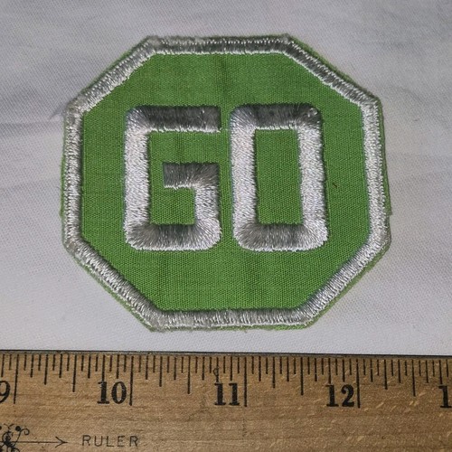 Vintage green white Go embroidered fabric patch - octagonal stop sign ...