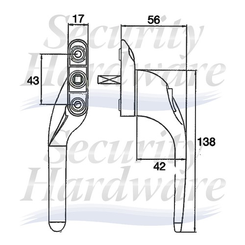 UPVC Window Handle Cranked Offset Key Locking Espag Double Glazing PVC ...