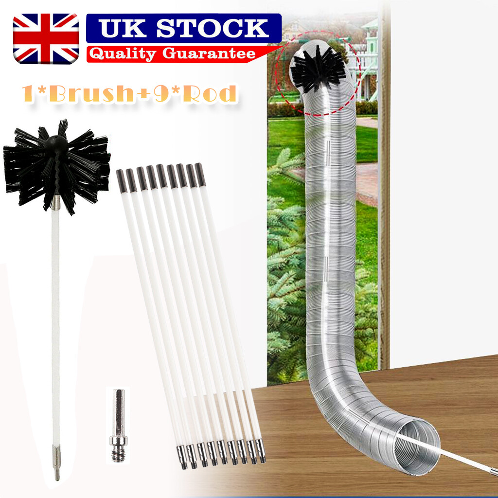 3.8M Chimney Sweep Set Flue Sweeping Brush & Rod Kit Soot Cleaning Rods ...