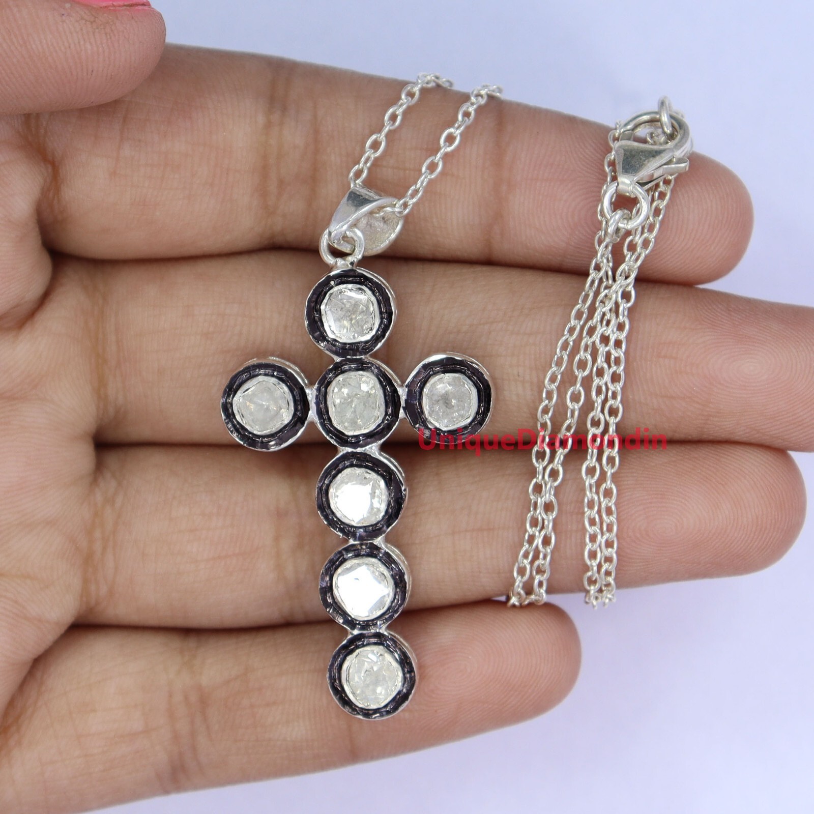 Natural polki Cross Pendant 925 handmade silver Cross design Christmas pendant | eBay