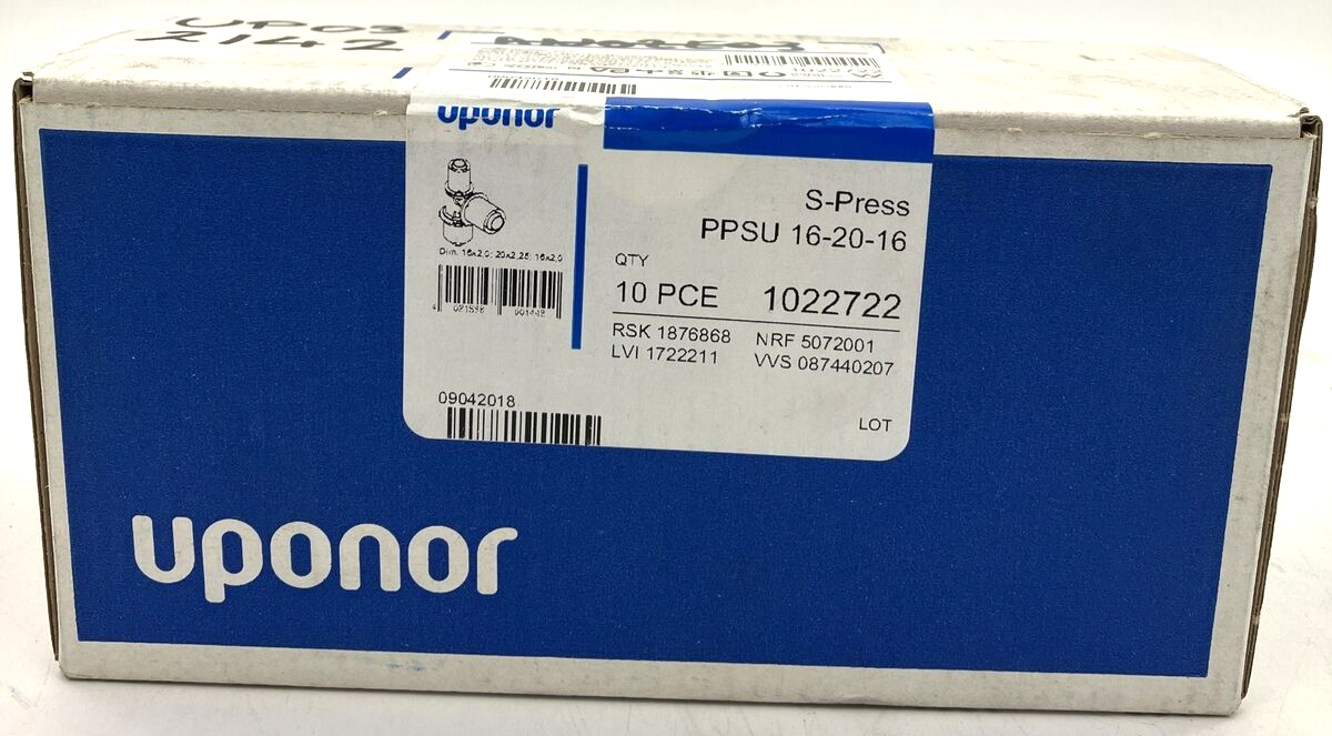 Uponor MLCP Composite Tee Reducers 16 x 16mm S-Press PPSU 1022722 Box ...