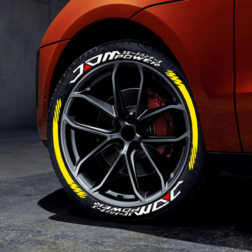 Permanent Tire Lettering Sticker JDM W Yellow Stripes 1.25" 15"-24" 4 ...