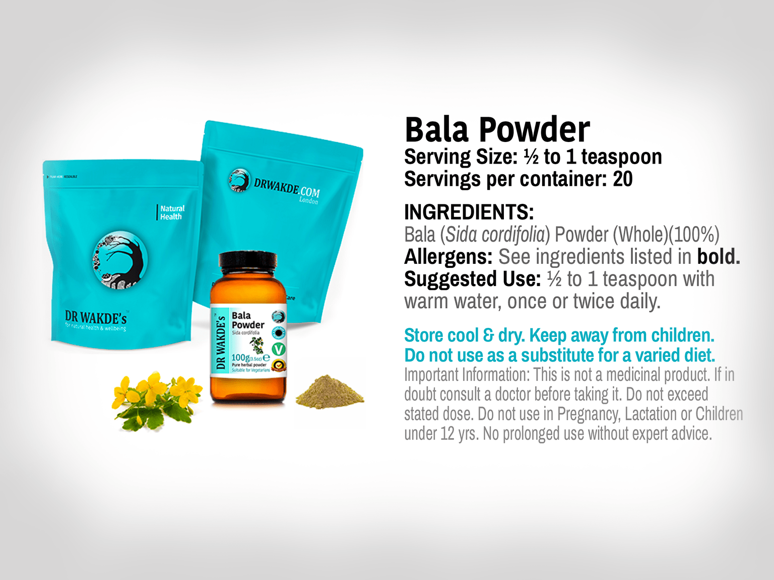 DR WAKDE'S Bala Powder (Sida cordifolia) | Pure, Raw & Dried Powder ...