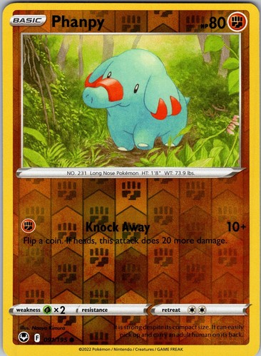 Pokemon TCG Phanpy SWSH Silver Tempest 091/195 Reverse Holo Common Card ...