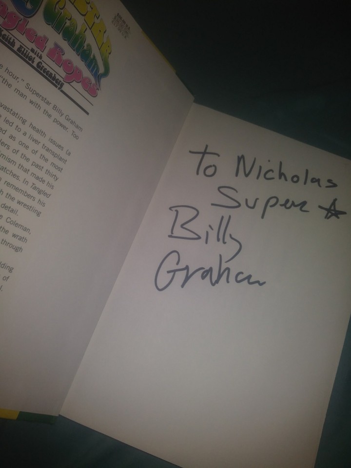 Superstar Billy Graham Autograph Signed Hard cover Book Tangled Ropes ...