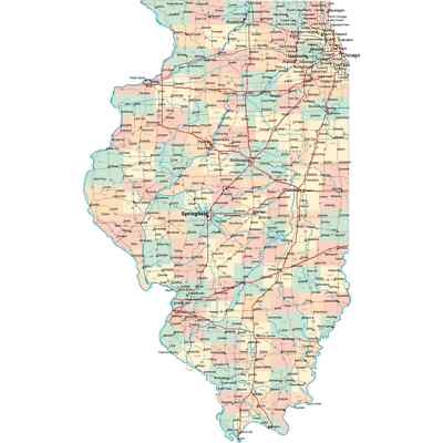 ILLINOIS ROAD MAP Wall Print Photo Poster Print Chicago City County ...