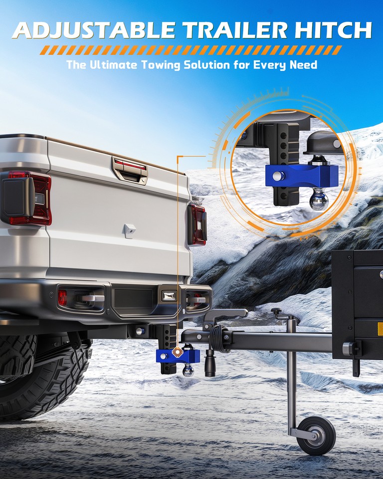 2.5" Receiver 8" Drop/Rise Adjustable Tow Hitch Dual Ball Mount Trailer ...