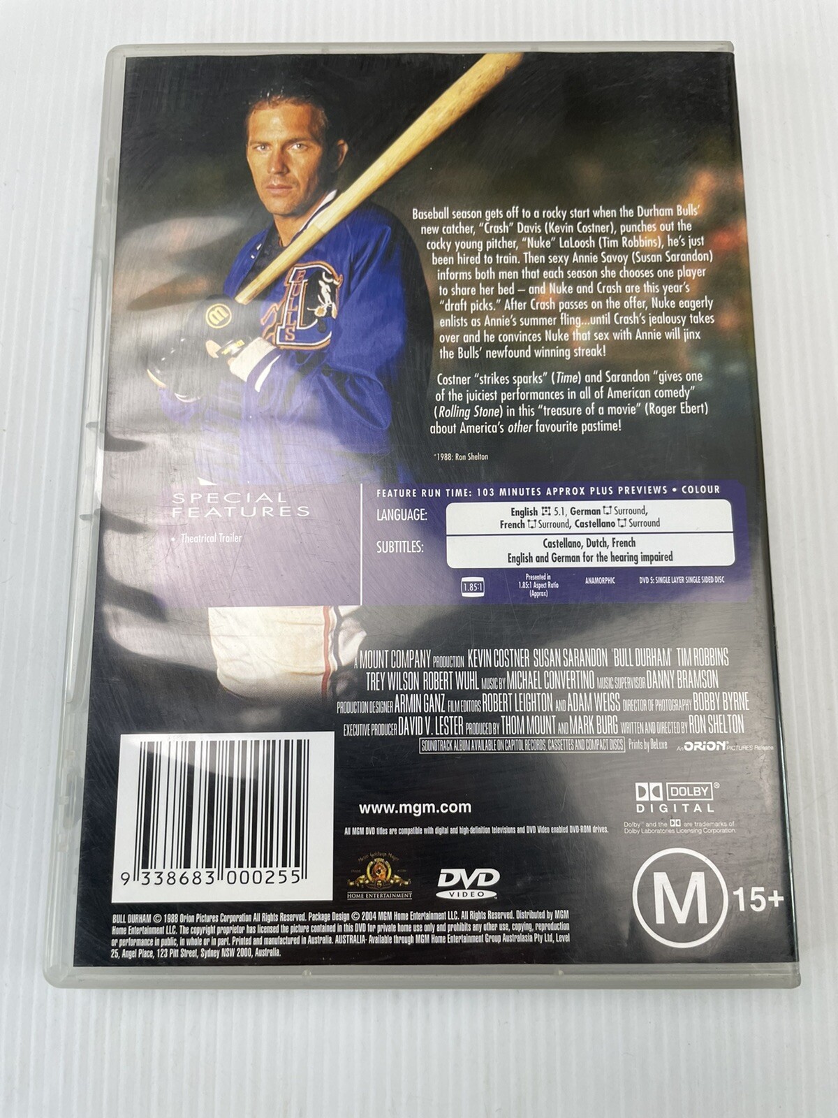 Bull Durham DVD Kevin Costner Susan Sarandon Tim Robbins R4 M15+ PAL ...