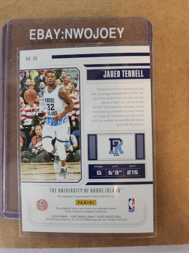 JARED TERRELL 2018 PANINI CONTENDERS #99 DRAFT PICKS COLLEGE TICKET ...