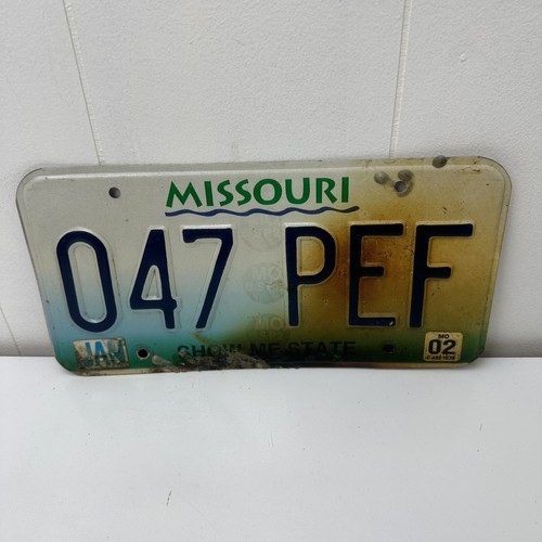 Vintage MISSOURI License Plate 047 PEF Show Me State 2002 White Blue ...