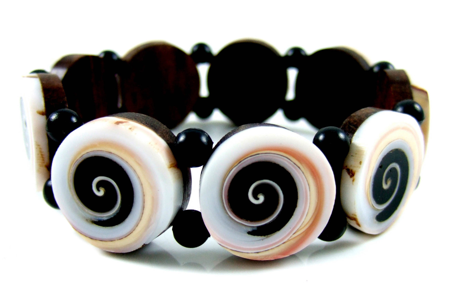 Eight Natural Eye of Shiva Shell Beads Stretch Cuff Bracelet Women ...