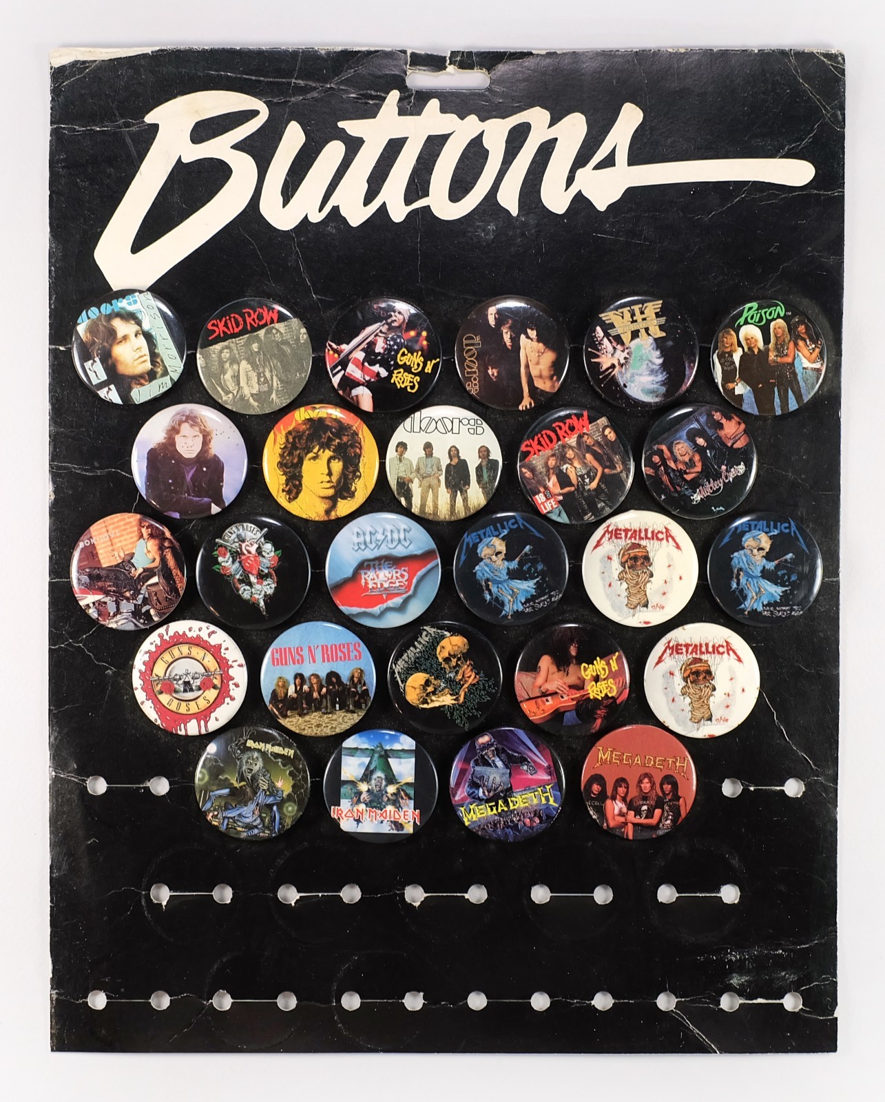 Lot of 26 Vintage 1989 Rock Band Pinback Buttons on Original Store ...