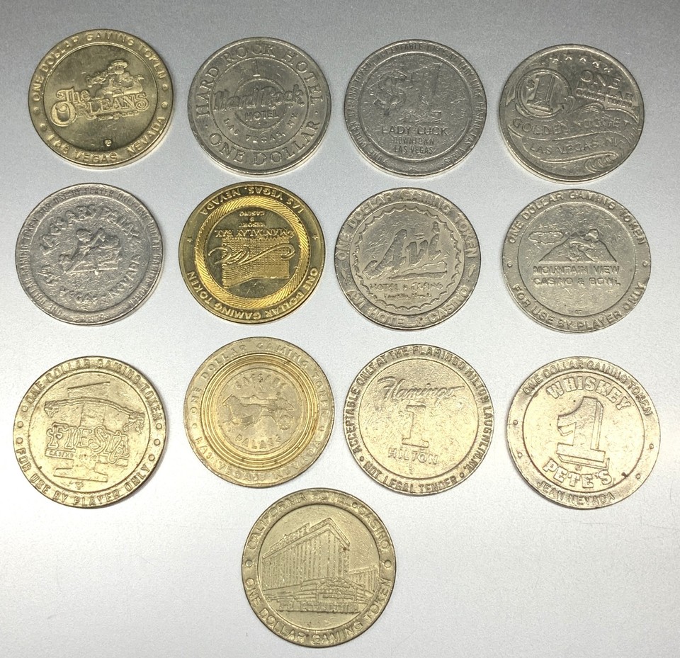 Lot of 13 Vintage Casino Metal $1 Dollar Gaming Tokens Coins mixed lot ...