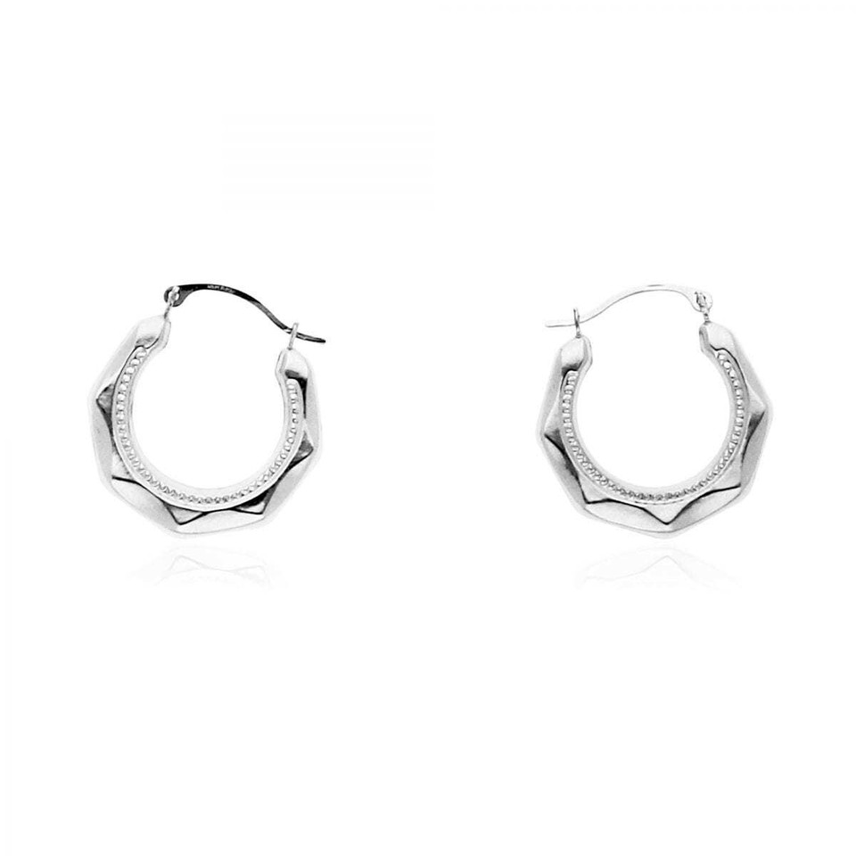 14K Gold Yellow White Milgrain Creole Style Hinged Snapback Hoop ...