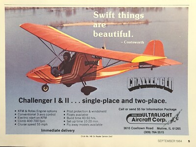 Quad City Ultralight Aircraft Challenger I II Moline IL Vintage Print ...