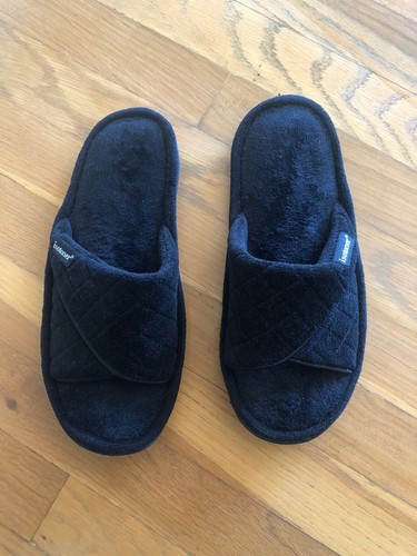 ISOTONER SLIDE Microterry MEMORY FOAM BLACK SLIPPERS size 7.5 - 8 | eBay