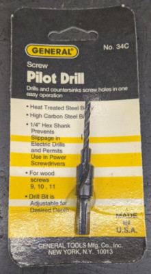 General Tools Pilot Drill for Wood Screws 9 10 11 Drills & Countersinks ...