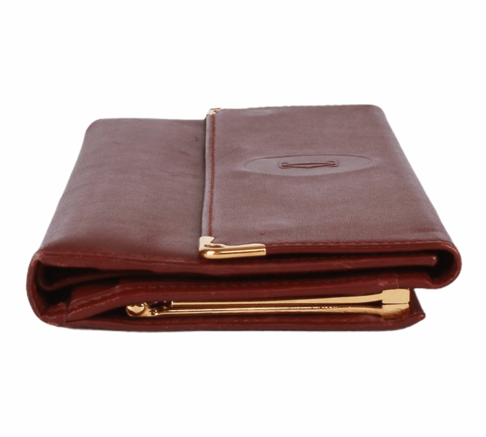 Authentic Must De Cartier Tri-fold french style wallet Bordeaux Leather ...