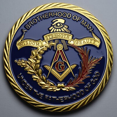 MASONIC Commemorative/Challenge Coin. 24ct Gold, Enamel, 40mm 35g ...