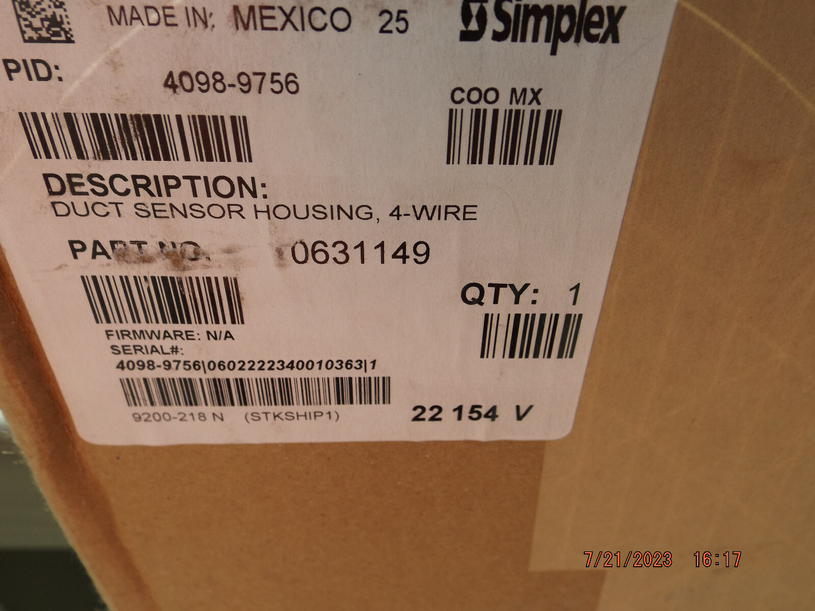 **New** Simplex 4098-9756 Duct Sensor Housing | eBay