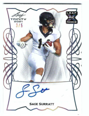 SAGE SURRATT 2021 LEAF TRINITY FOOTBALL SIGNATURES ROOKIE AUTO /5 | eBay