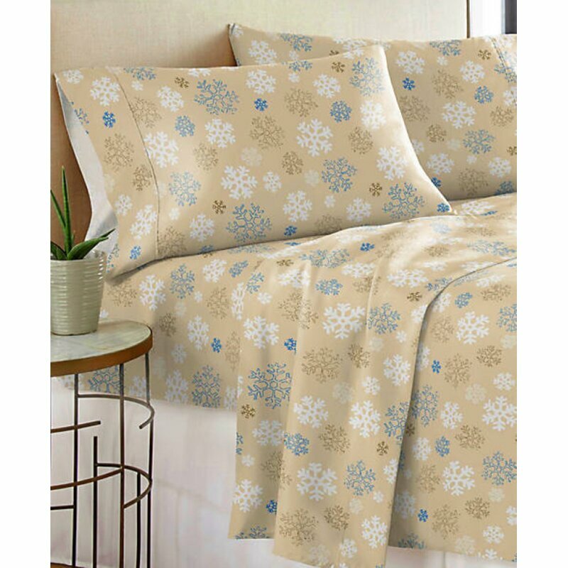 Oatmeal Snowflakes Winter 4 pc Flannel Sheet Set Twin XL Full Queen Cal ...