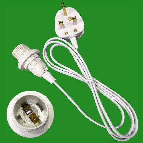 E14 SES White Unswitched UK 3 Pin Plug Lamp, Light Bulb Holder Salt ...