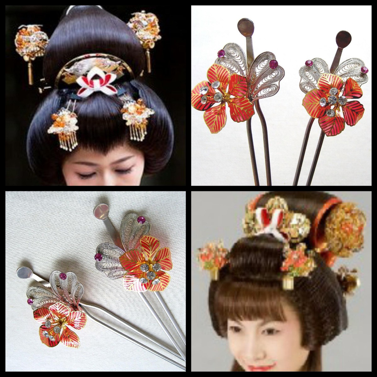 Geisha Hair Pin Cheap Exquisite Japanese Fox Bow Tassels Ribbon Hair