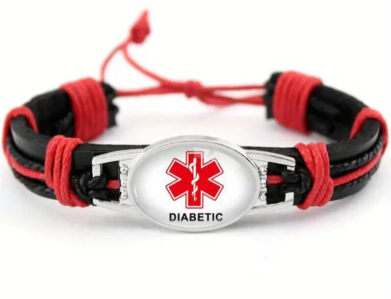Leather Medic Alert Diabetic Bracelet Adjustable Tie New Free Ship 9654 ...