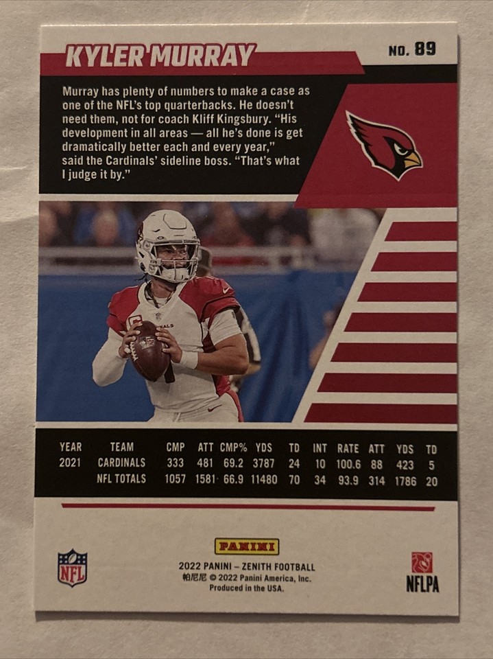 Kyler Murray 2022 Panini Zenith # 89 Arizona Cardinals NM/MT | eBay