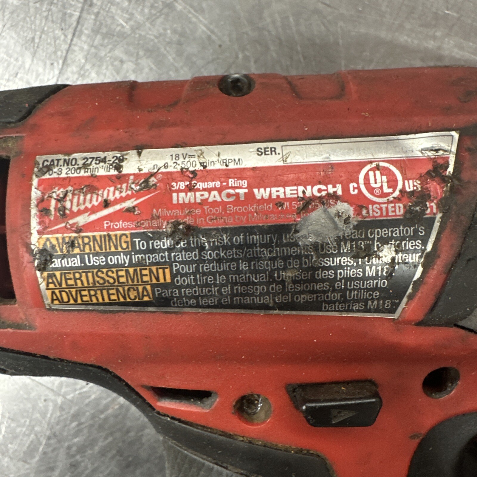 Broken Milwaukee 2754-20 M18 3/8" Square Ring Impact Wrench - Only one ...