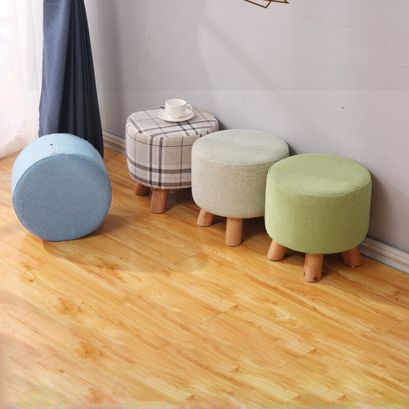 Round Wooden Footstool Footrest Pouffe Foot Stool Padded Ottoman Seat ...