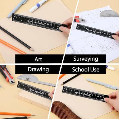2 Pcs Black Metal Ruler Straight Edge Ruler Aluminum Rulers with Metric ...
