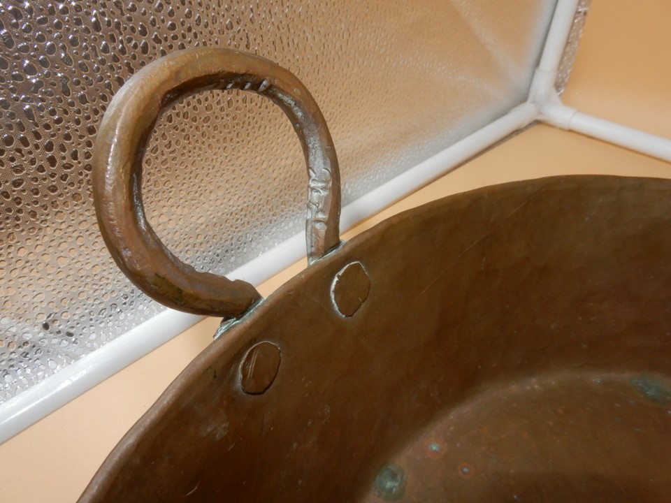 Antique 12 Inch Hammered COPPER JAM Pot Pan Large w/ Riveted Handles | eBay