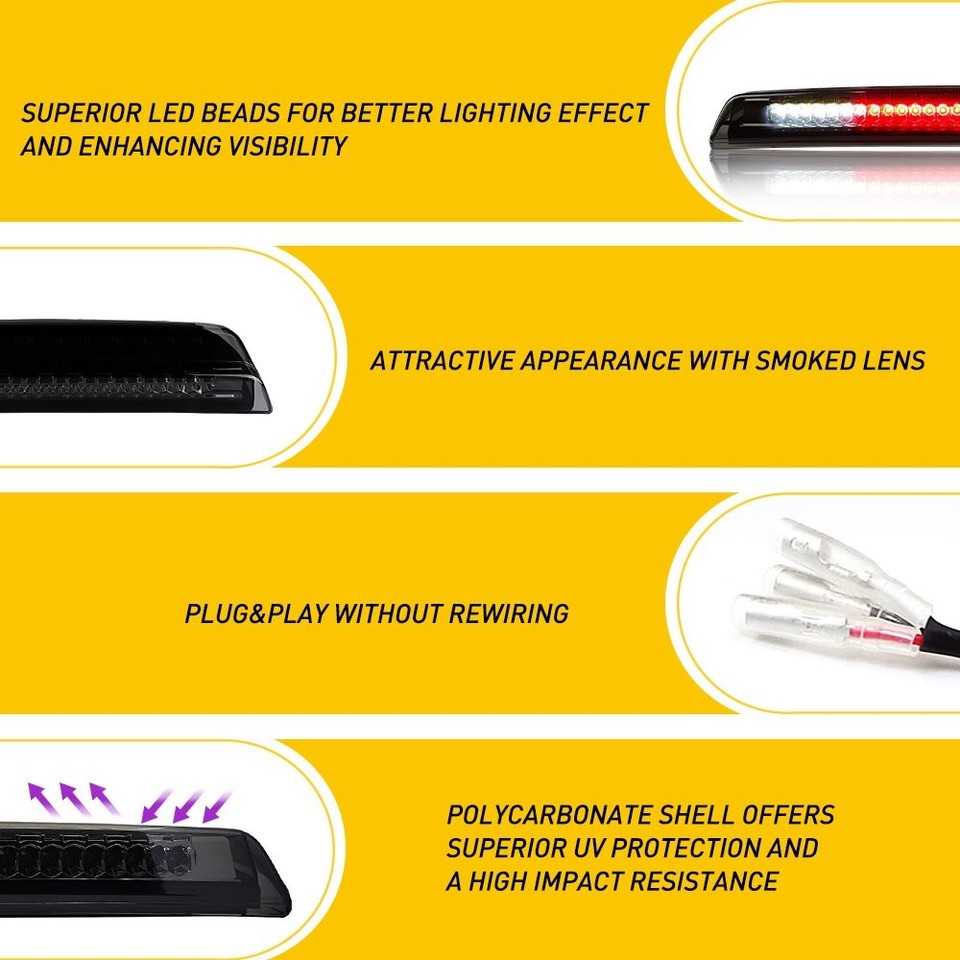 AUXITO Smoke LED 3RD Rear Third Brake Cargo Stop Light For 2004-15 ...