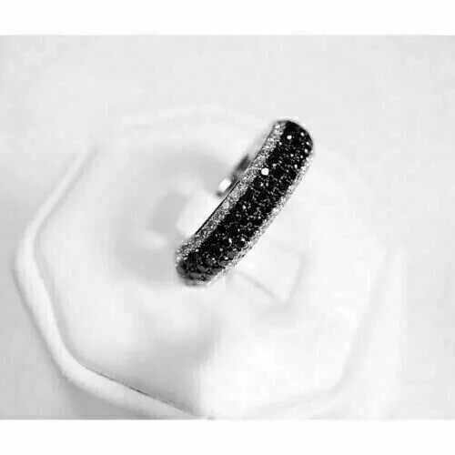 2Ct Round Lab Created Black Diamond Band Wedding Ring 14K White Gold ...