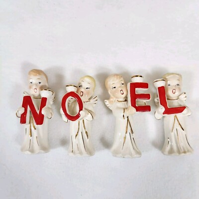 Lefton 1950s Singing Porcelain NOEL Angel Candle Holder Figurines Red ...