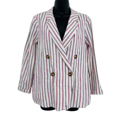 Anthropologie Dolan Anna Double-Breasted Striped Linen Blend Blazer ...