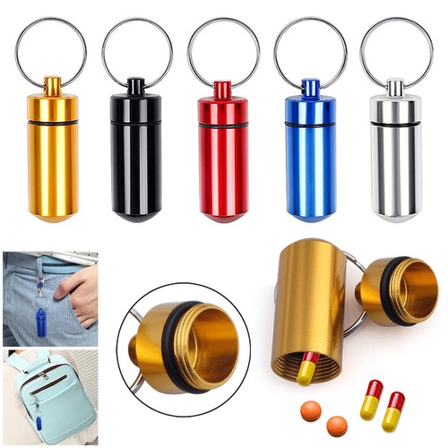 2/4x Keyring Tablets Medicine Container Pill Box Aluminium Key Chain ...