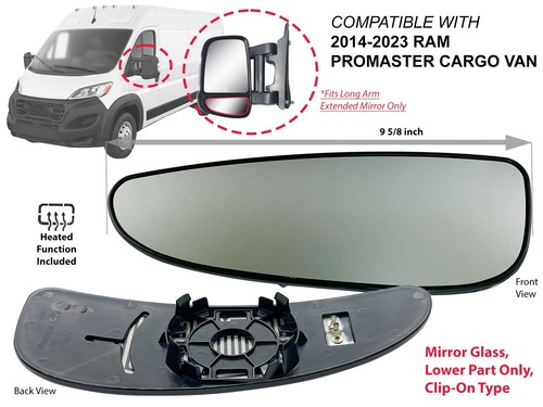 For Lower Mirror Glass Fits 2014-2023 RAM PROMASTER Long Arm Mirror ...