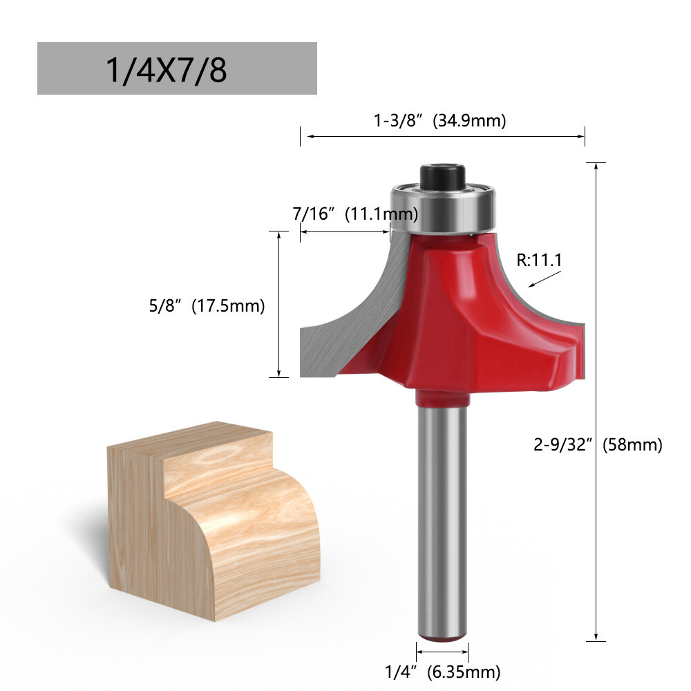 1PC/9PCS Round Over Edge Profile Router Bit, 1/8 - 9/16 Radius, 1/4 ...