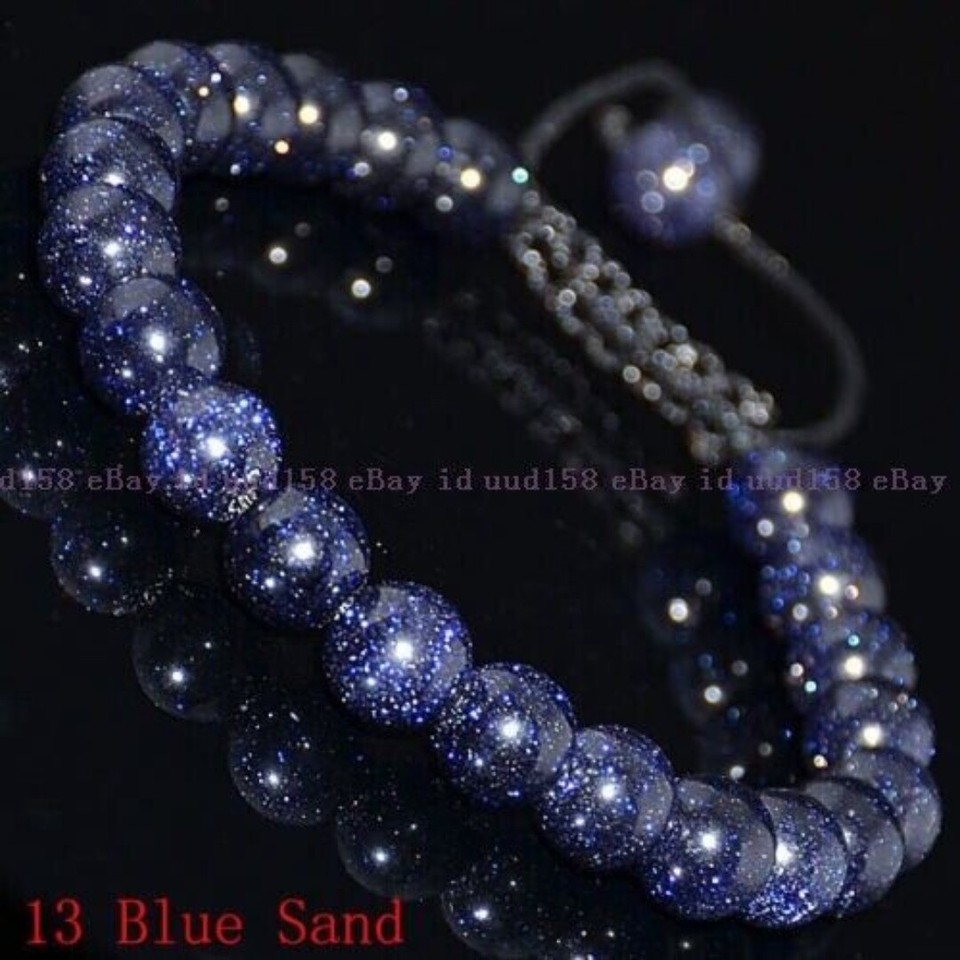 Men Women 8mm Natural Gemstones Braided Macrame Beads Bracelet Adjust ...