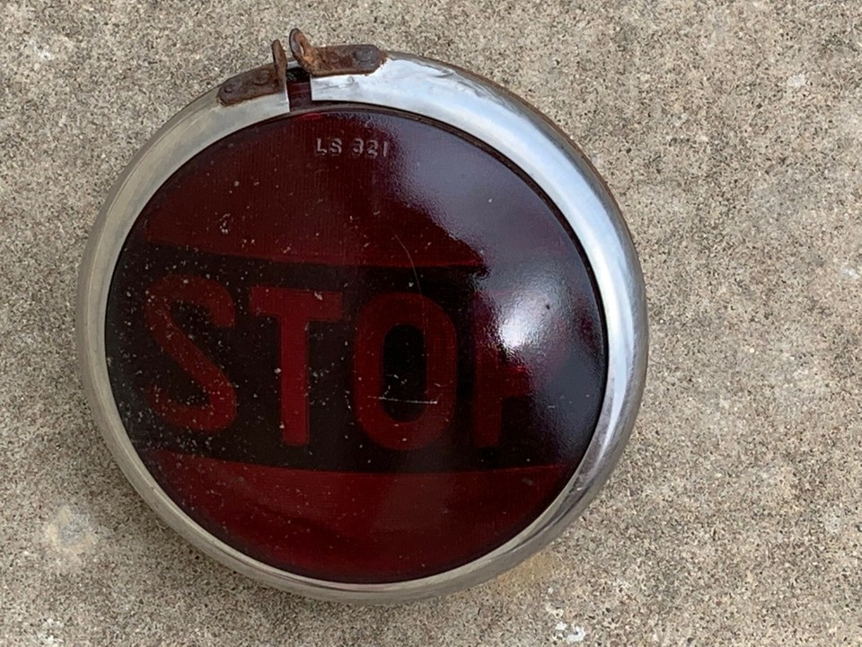 1940 -1950 Red Stop Sign Glass Ball Globe, Chrome Metal Case Black ...