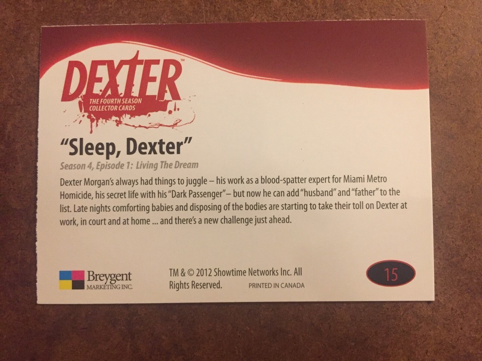 Sleep Dexter 15 Dexter Fourth Season Collector Trading Card S4 | eBay
